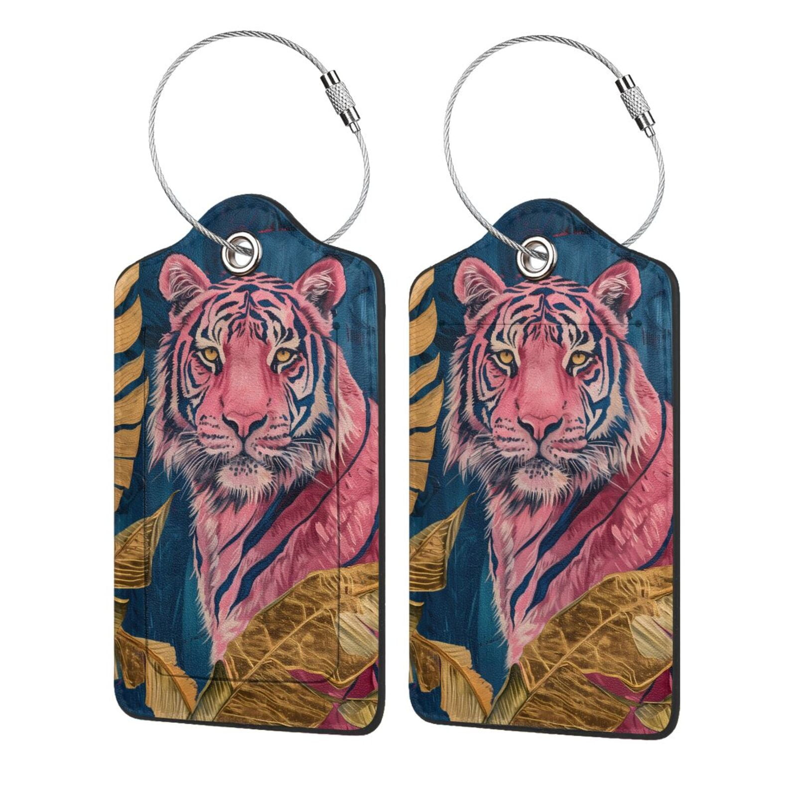 Qekee Pink Tiger Gold Leaves Print Luggage Tag for Suitcase,Bag Tag ...