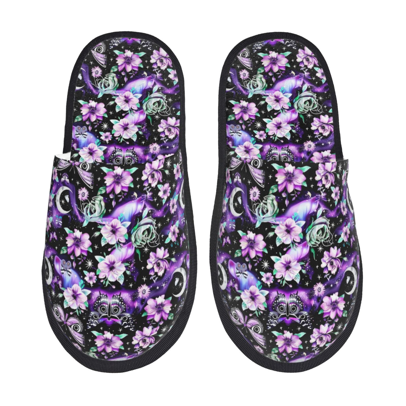 Qekee Pink purple rainbow flower butterfly Print Furry Slippers for ...