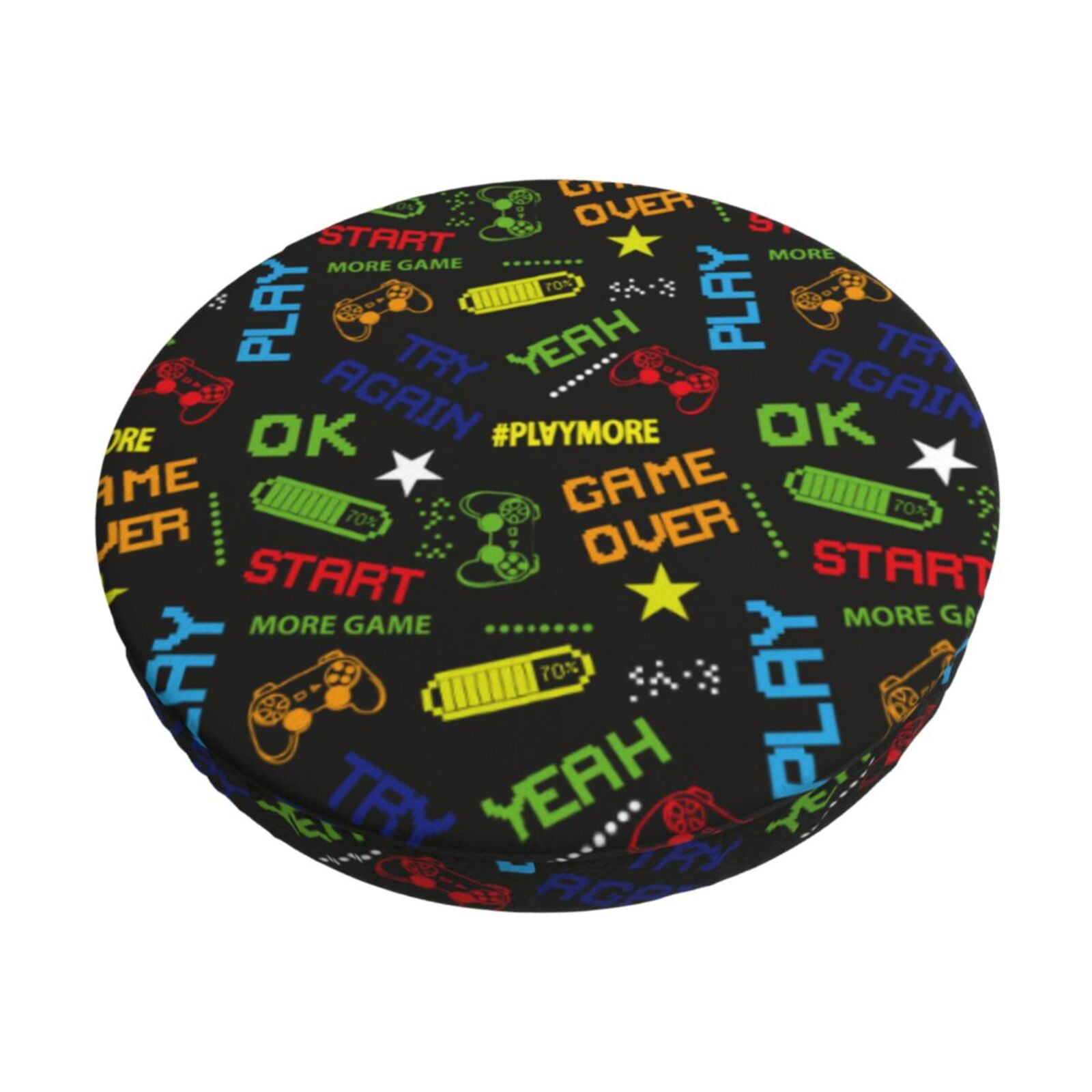 Qekee Pixel Game Round Bar Chair Cushion Cover, Elastic and Washable ...