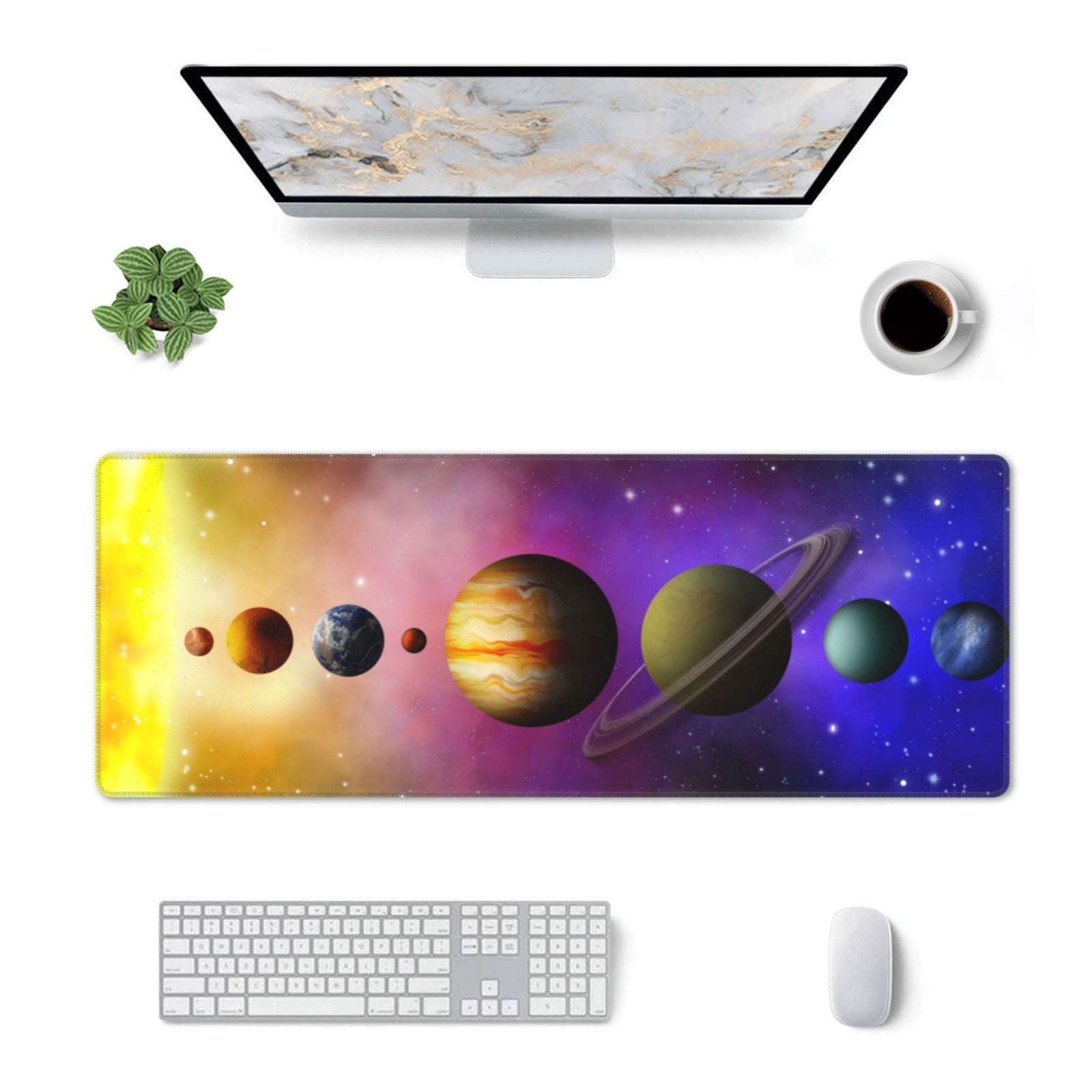 Qekee Planets And Stars Print Mouse Pad,Desk Pad Protector,Office Desk ...