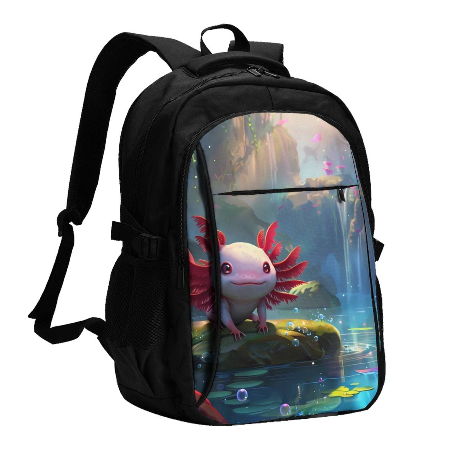 Qekee Pond Cute Axolotl Print Travel Laptop Backpack Waterproof ...