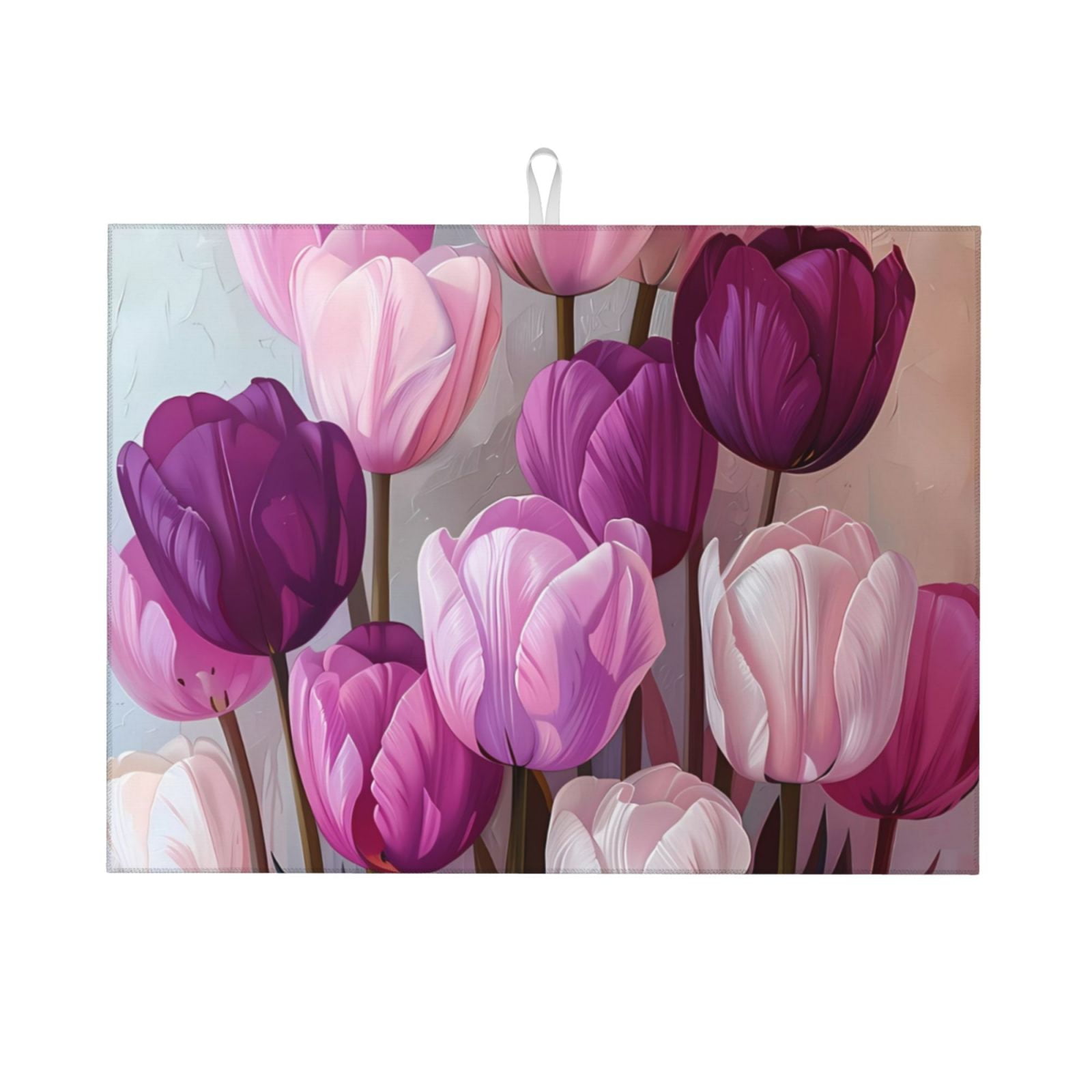 Qekee Purple And Pink Tulip Bouquet Print Dish Drying Mat,Dishes ...