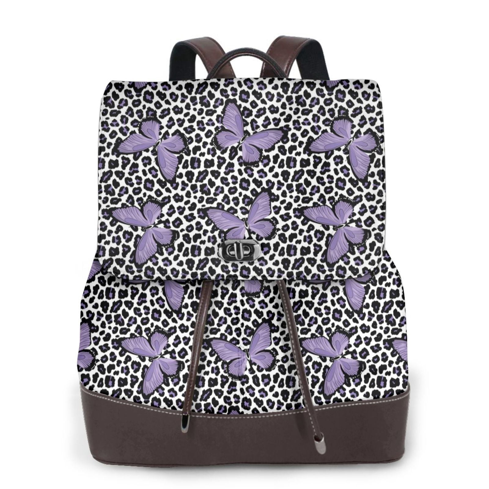 Qekee Purple Butterflies Print Leather Backpack Purse for Women,Ladies ...