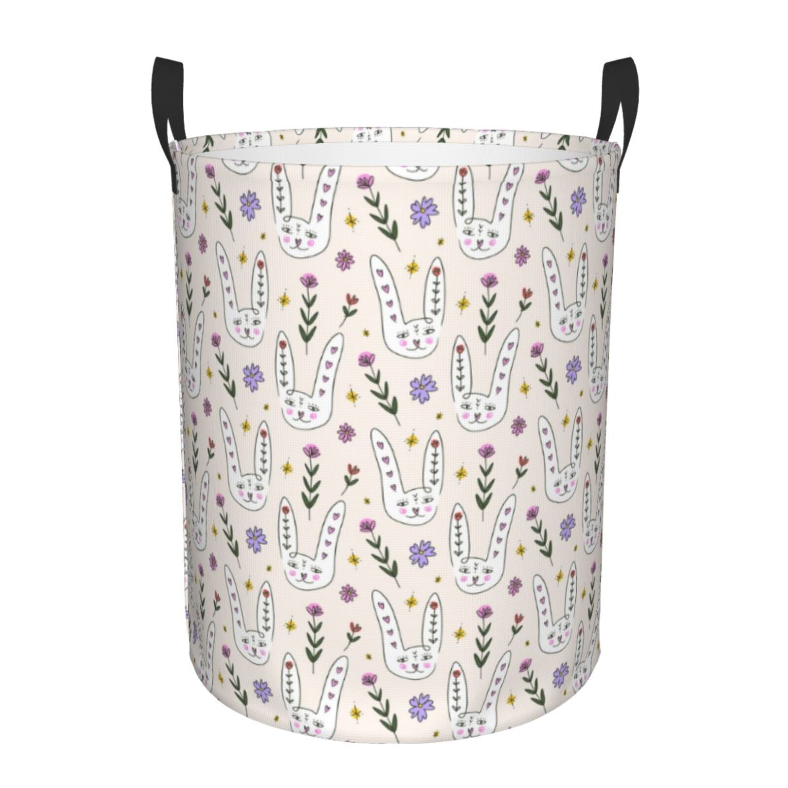 Qekee Purple Flower Rabbit print Laundry Hamper Basket, Hamper Basket ...