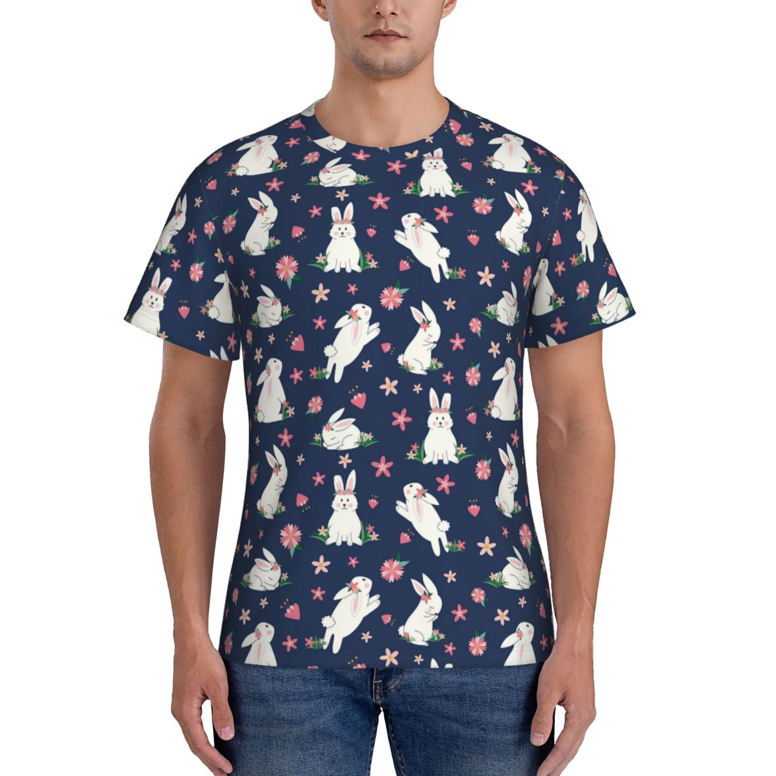 Qekee Rabbit And Flower Classic Fit T-Shirt Men's Shirt Men's Tight ...