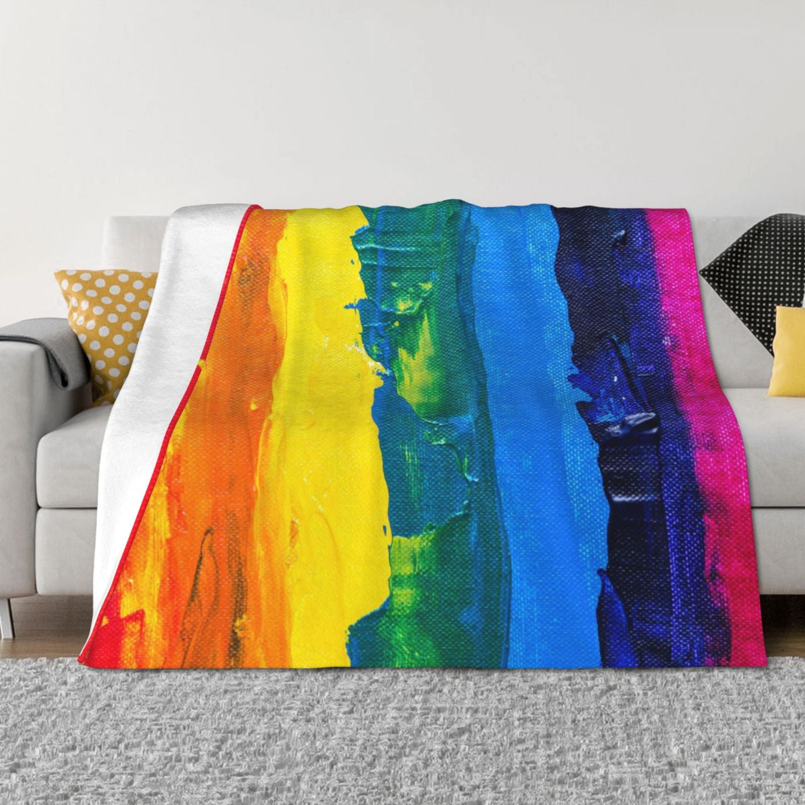 Qekee Rainbow Colored print Throw Blanket, Cotton Flannel Home Decor ...