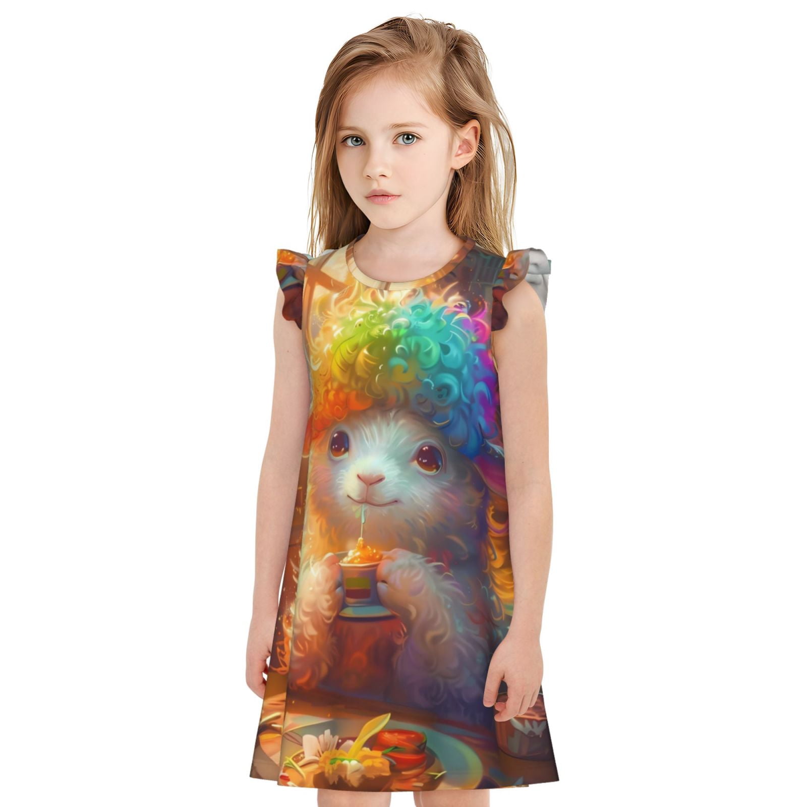 Qekee Rainbow Lamb Breakfast for Girls Nightgowns, Princess Pajama ...