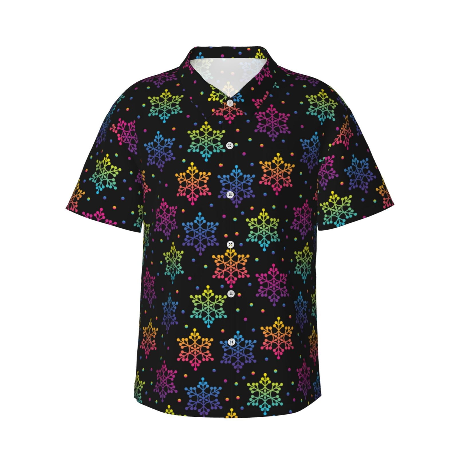 Qekee Rainbow Snowflake Print Hawaiian Shirt for Men Short Sleeve ...