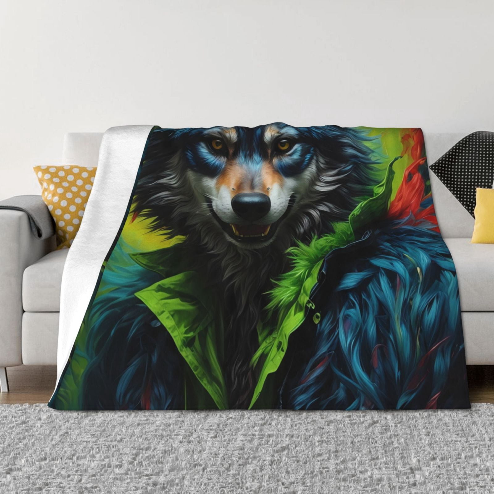 Qekee Realistic Style Wolf Warrior print Throw Blanket, Cotton Flannel ...