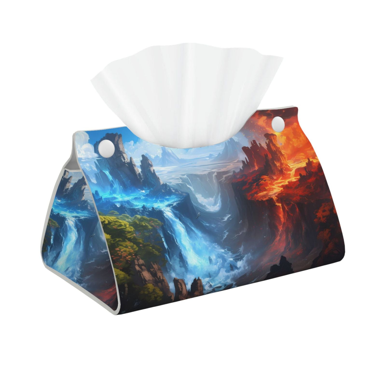 Qekee Red And Blue Fire Mountains Print Long Tissue Box Cover, Tissue ...