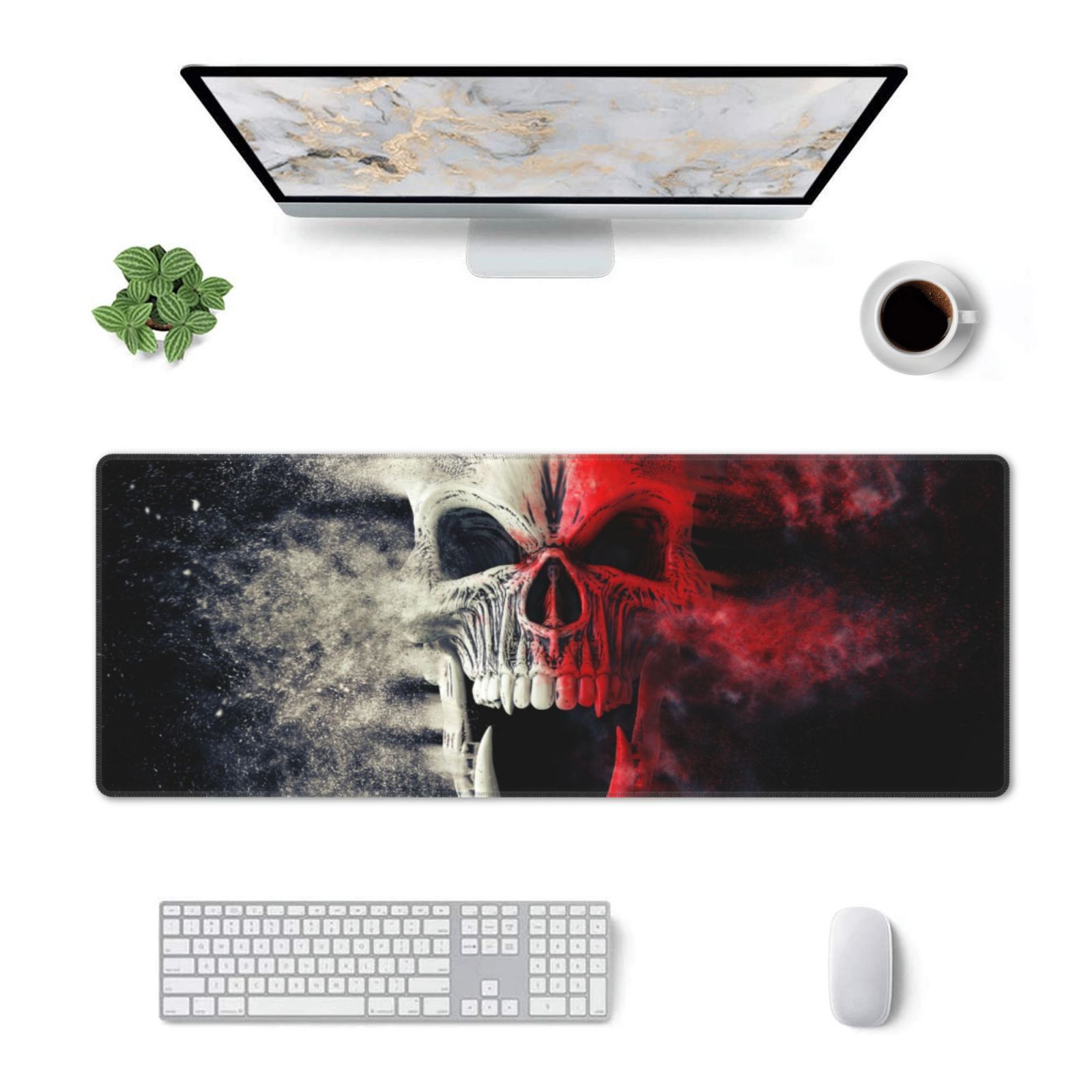 Qekee Red And White Screaming Demon Skull Print Mouse Pad,Desk Pad ...