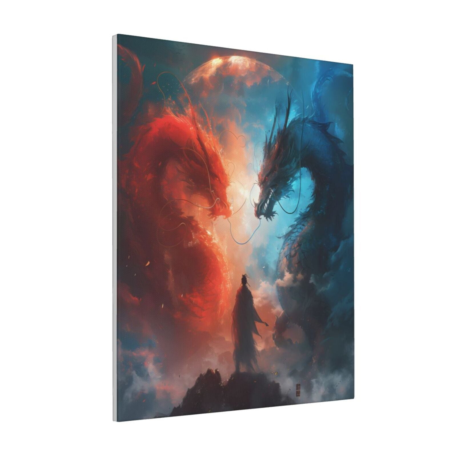 Qekee Red And Blue Sky Dragon Print Canvas Decorative Picture,Wall Art ...
