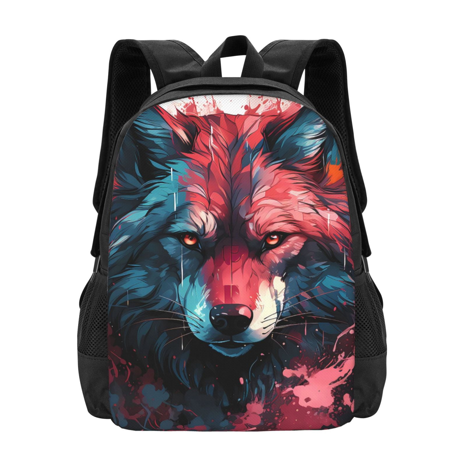 Qekee Red Flame Wolf Head for Travel Laptop Backpack for womem and men ...