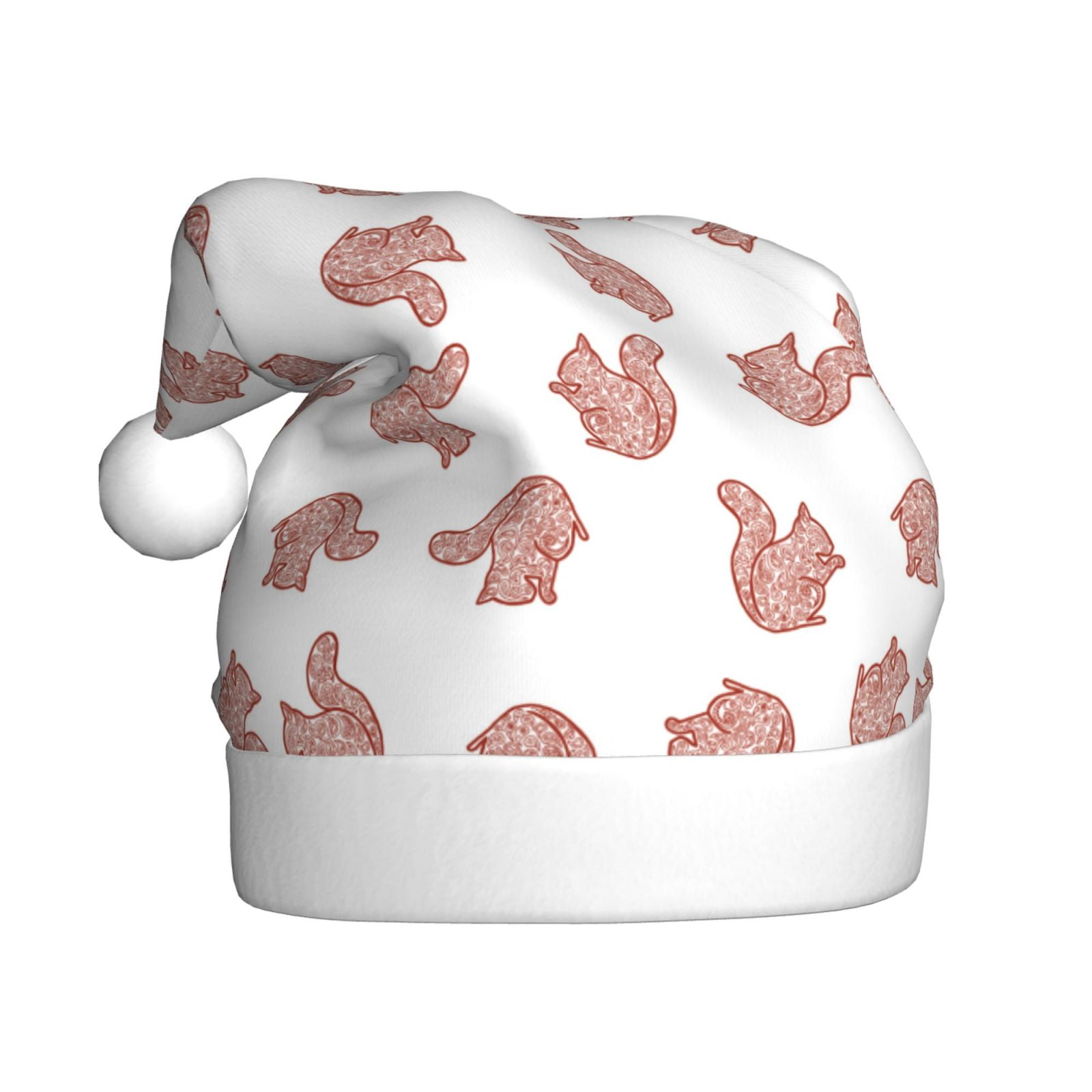 Qekee Red Fox for Fluffy Red Santa Hats Set Plush Brim and Liner,Caps ...