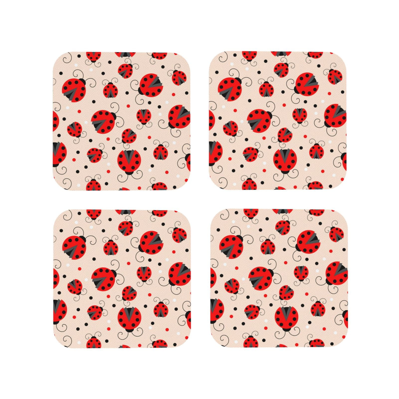 Qekee Red Ladybug Print PU Leather Absorbent Coasters,Leather Coasters ... Qekee Red Ladybug Print PU Leather Absorbent Coasters,Leather Coasters ...
