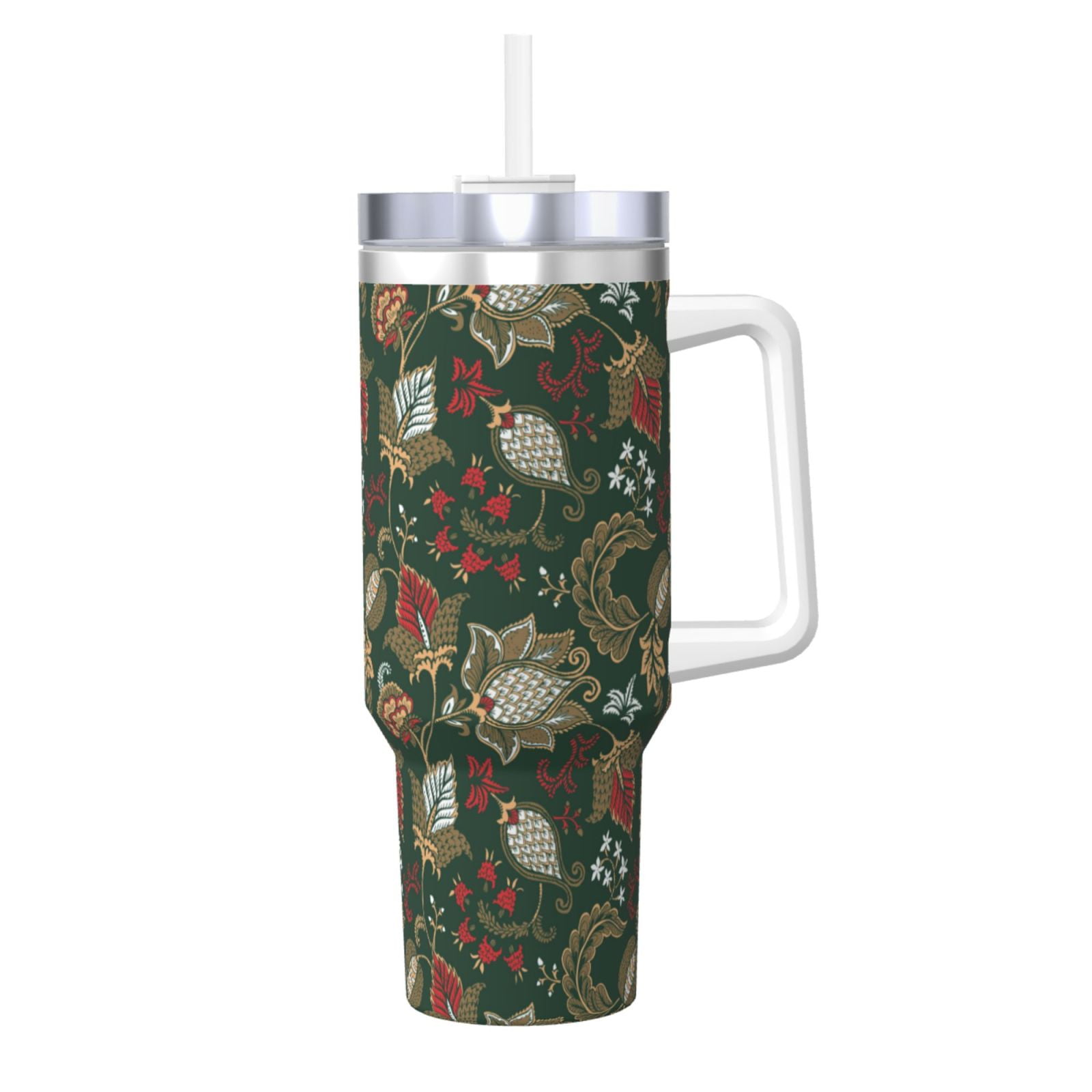 Qekee Red Leaves Print 40 OZ Large Capacity Ice Bully Cup With Handle ...