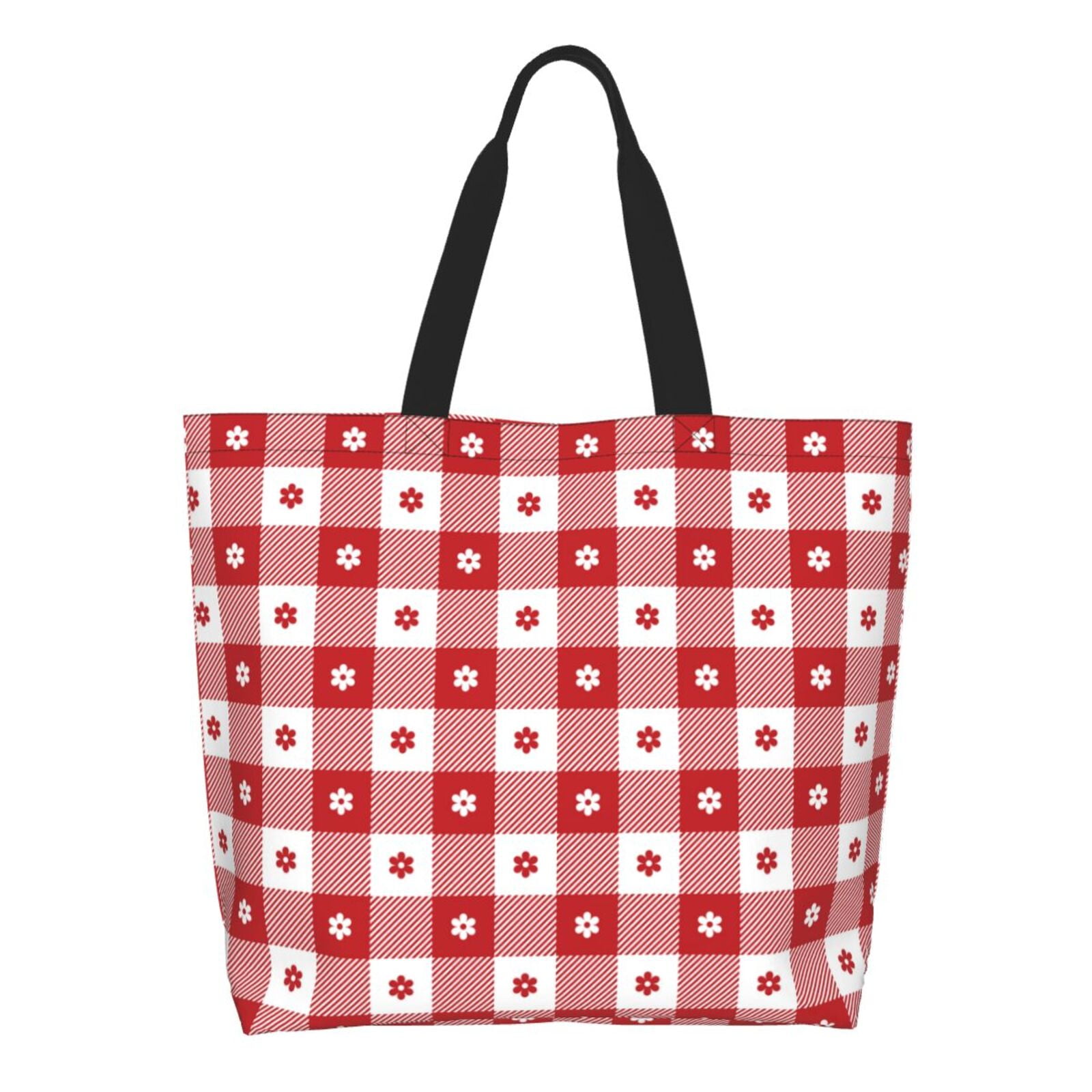 Qekee Red Plaid Daisy Pattern Tote Bags for Women Shoulder Handbag ...