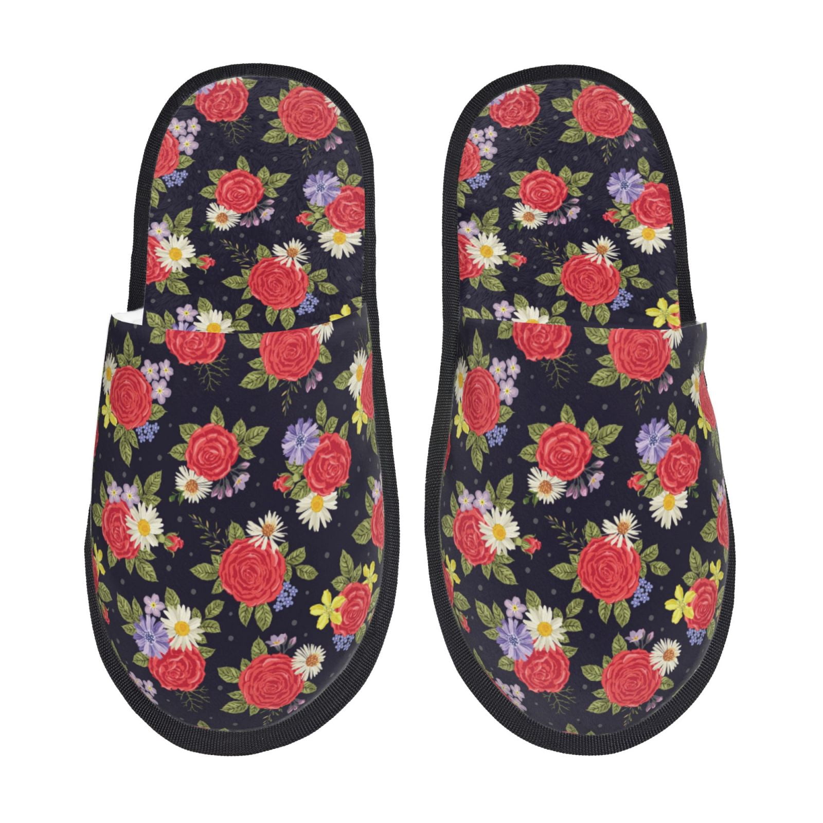 Qekee Red Rose Flower print Slippers for Women and Men, Fluffy Cute ...
