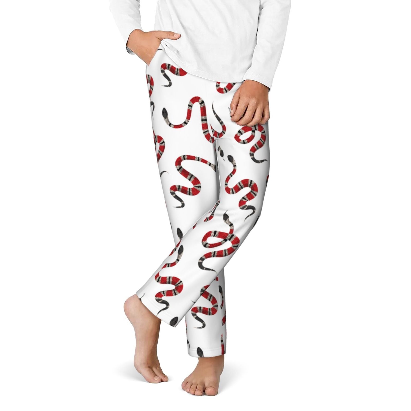 Qekee Red Snake Print Kids Pajama Pants, Teenagers' Bottom Sweatpants ...