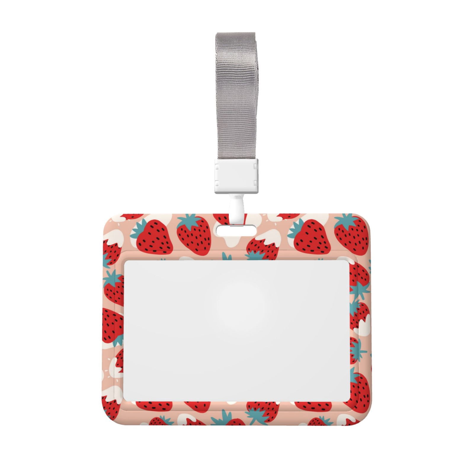 Qekee Red Strawberry Print Card Badge Holder,Clear Name Tag ID Card ...
