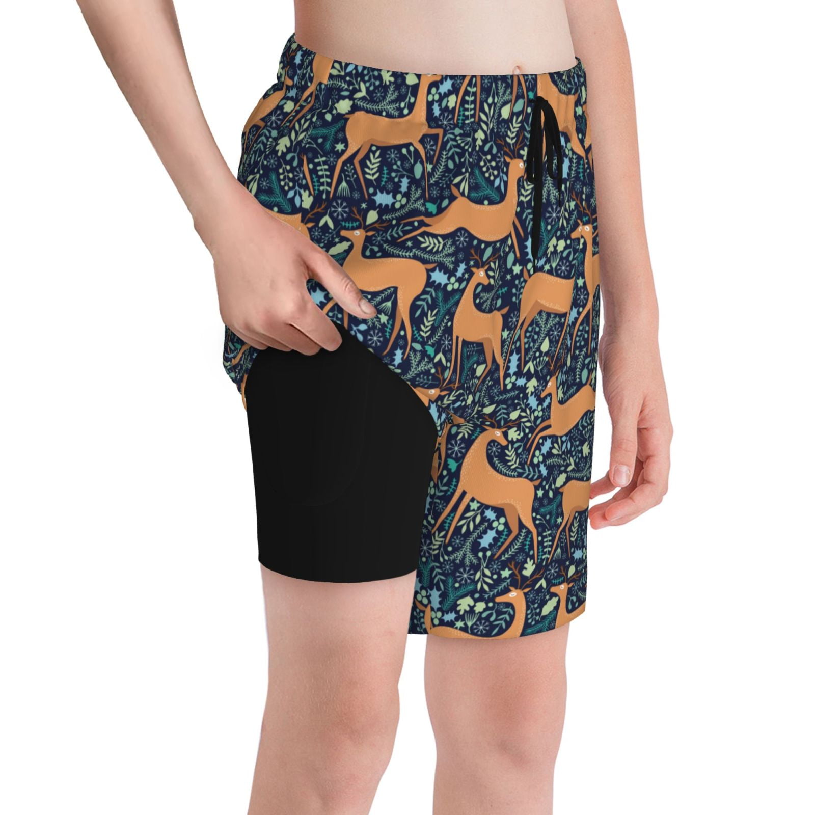 Qekee Reindeer Print Boys Swim Trunks,Compression Liner Swim Shorts ...
