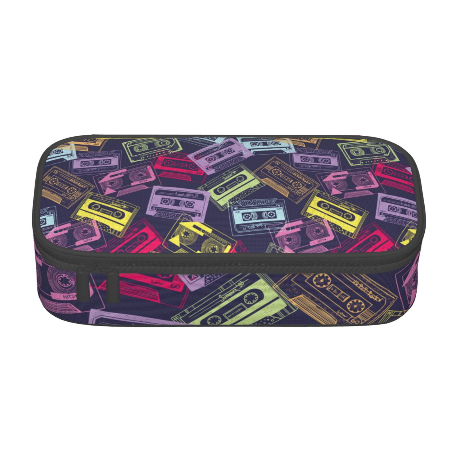 Qekee Retro Cassette Music print Large Pencil Case, Aesthetic Pen Pouch with Big Capacity ...