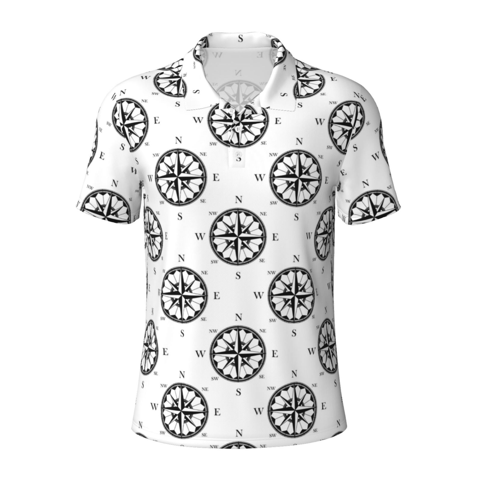 Qekee Retro Compass for Mens Polo Shirts Casual Short Sleeve Button ...