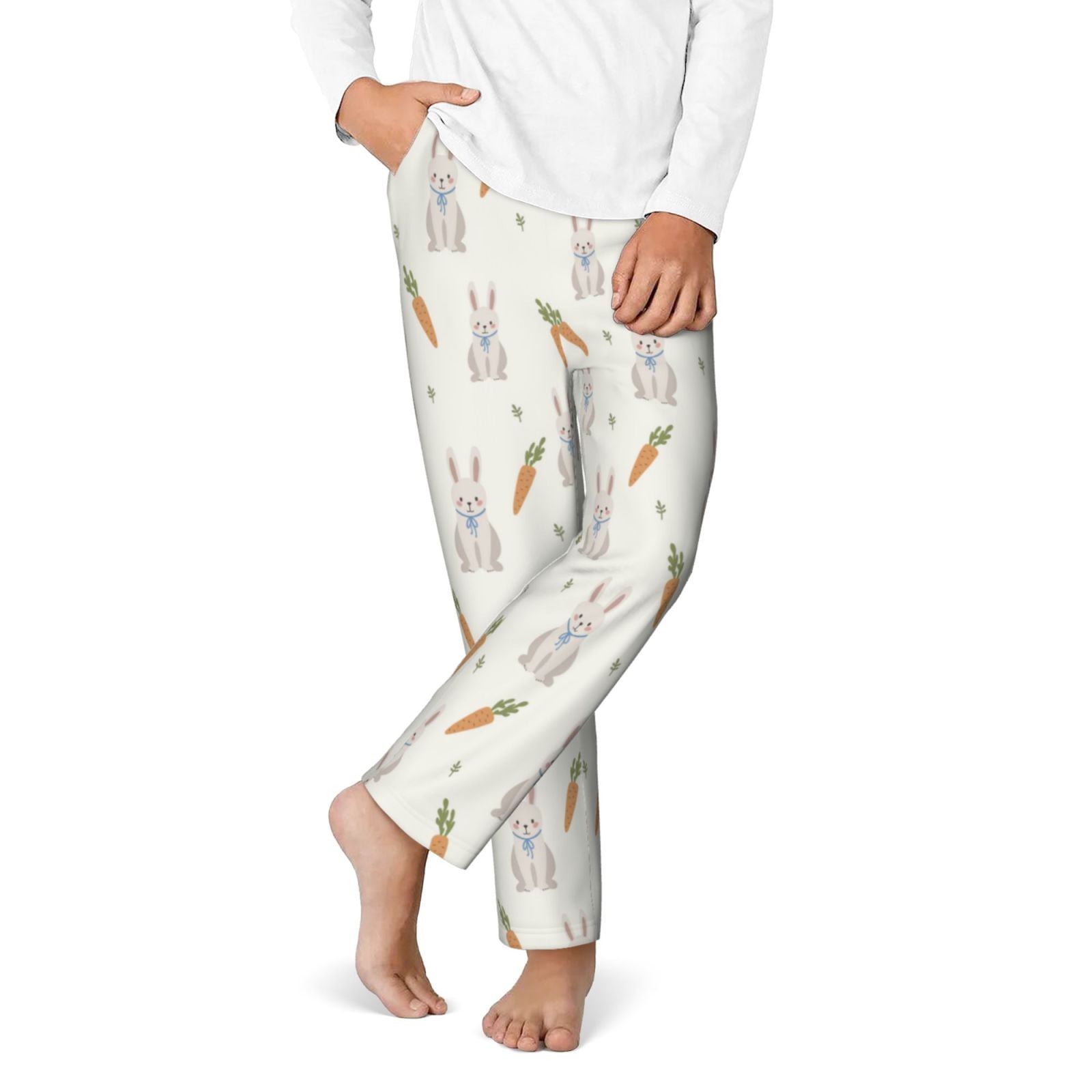 Qekee Retro Rabbit Print Kids Pajama Pants, Teenagers' Bottom ...