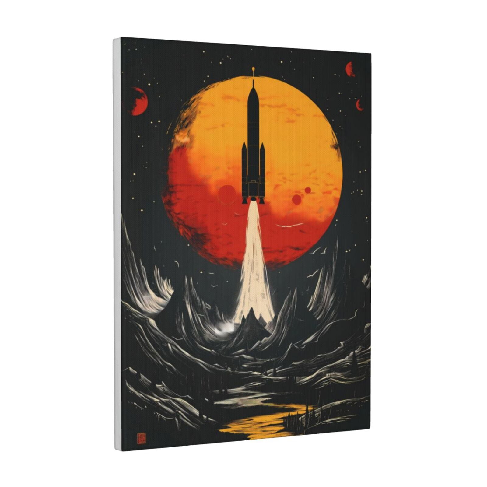 Qekee Retro Space Rocket Launch Print Canvas Wall Art for Bathroom,Abstract Canvas Wall Art,Wall ...