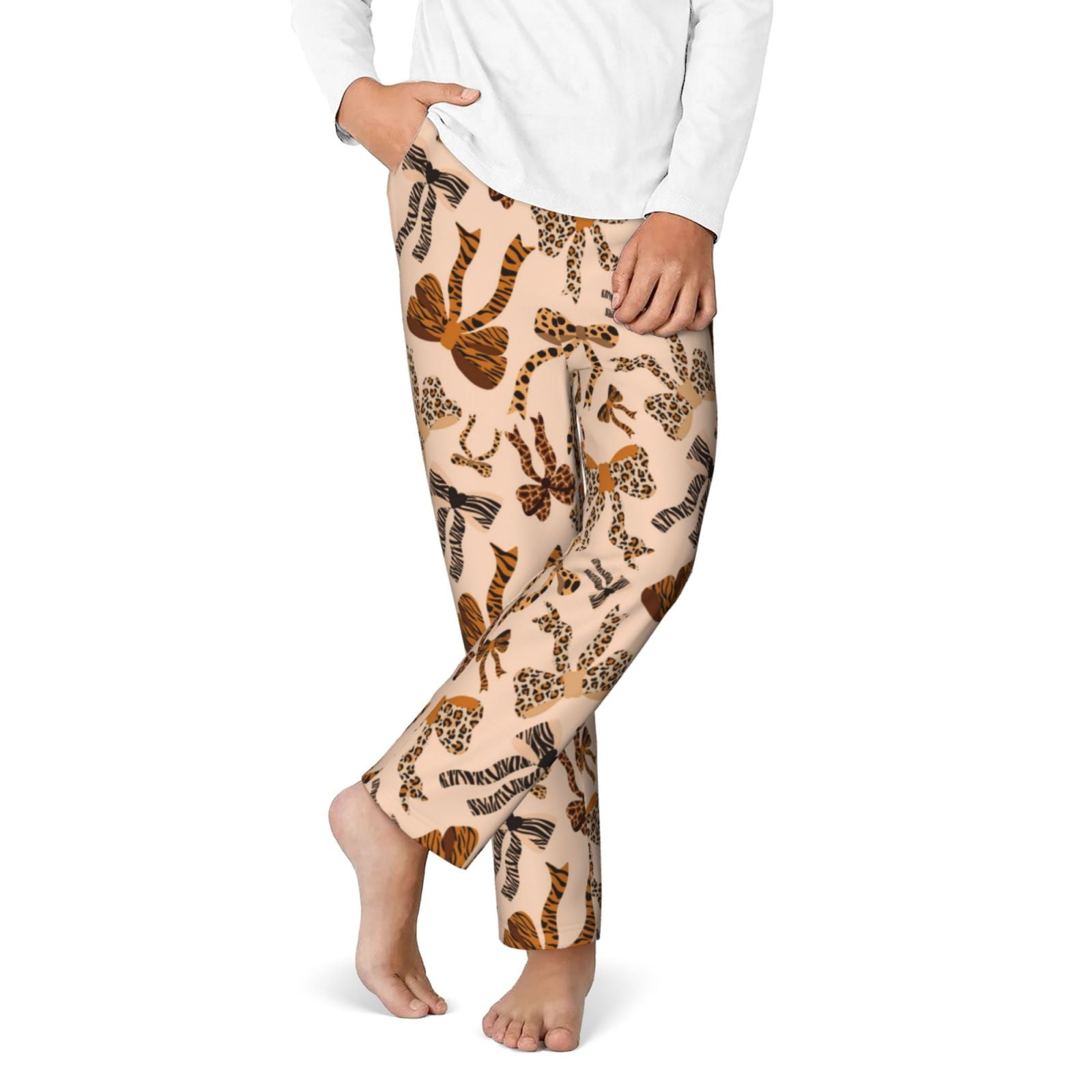 Qekee Ribbon bows with leopard Print Kids Pajama Pants, Teenagers ...