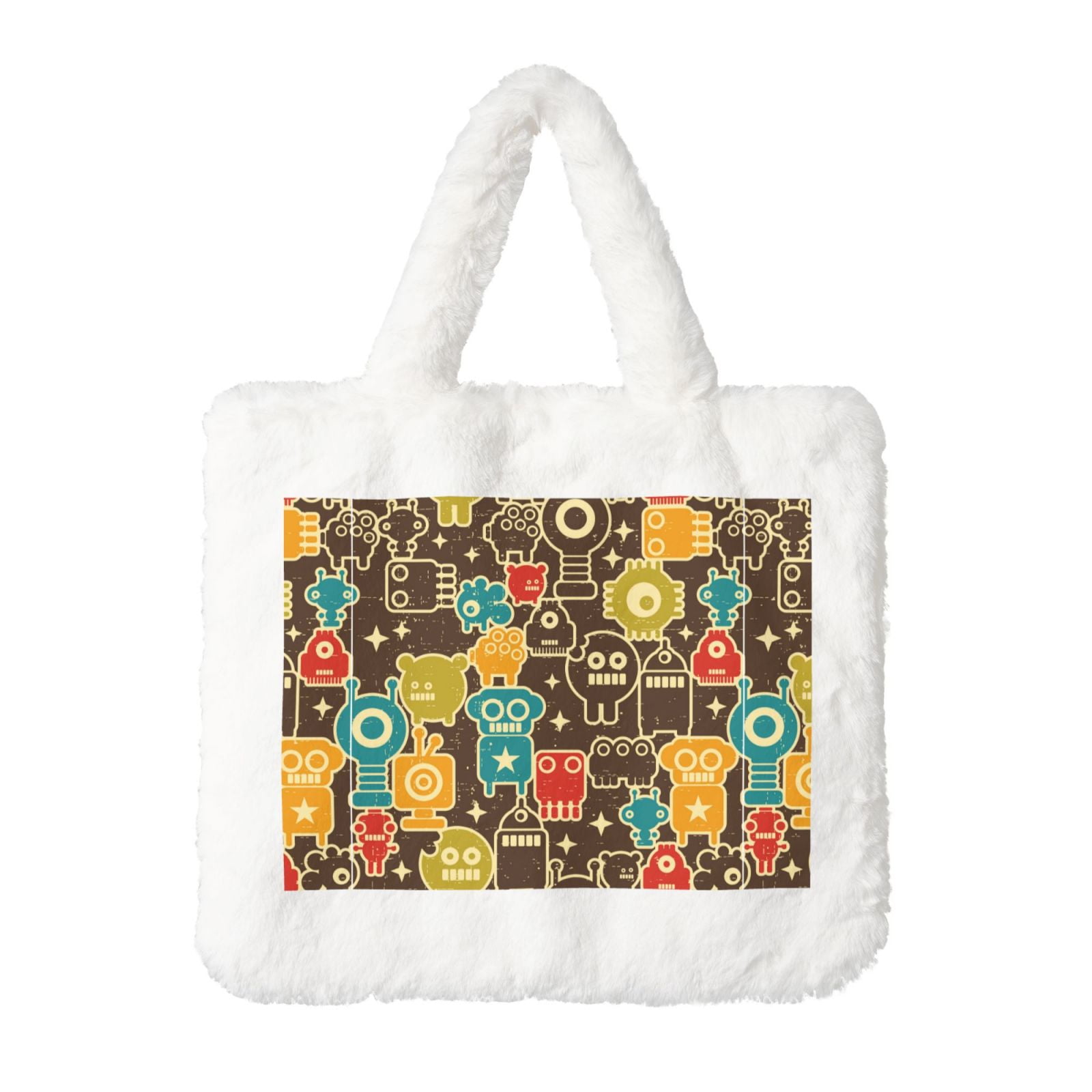 Qekee Robot and Monsters Print Plush Underarm Bag, Ladies Fluffy ...