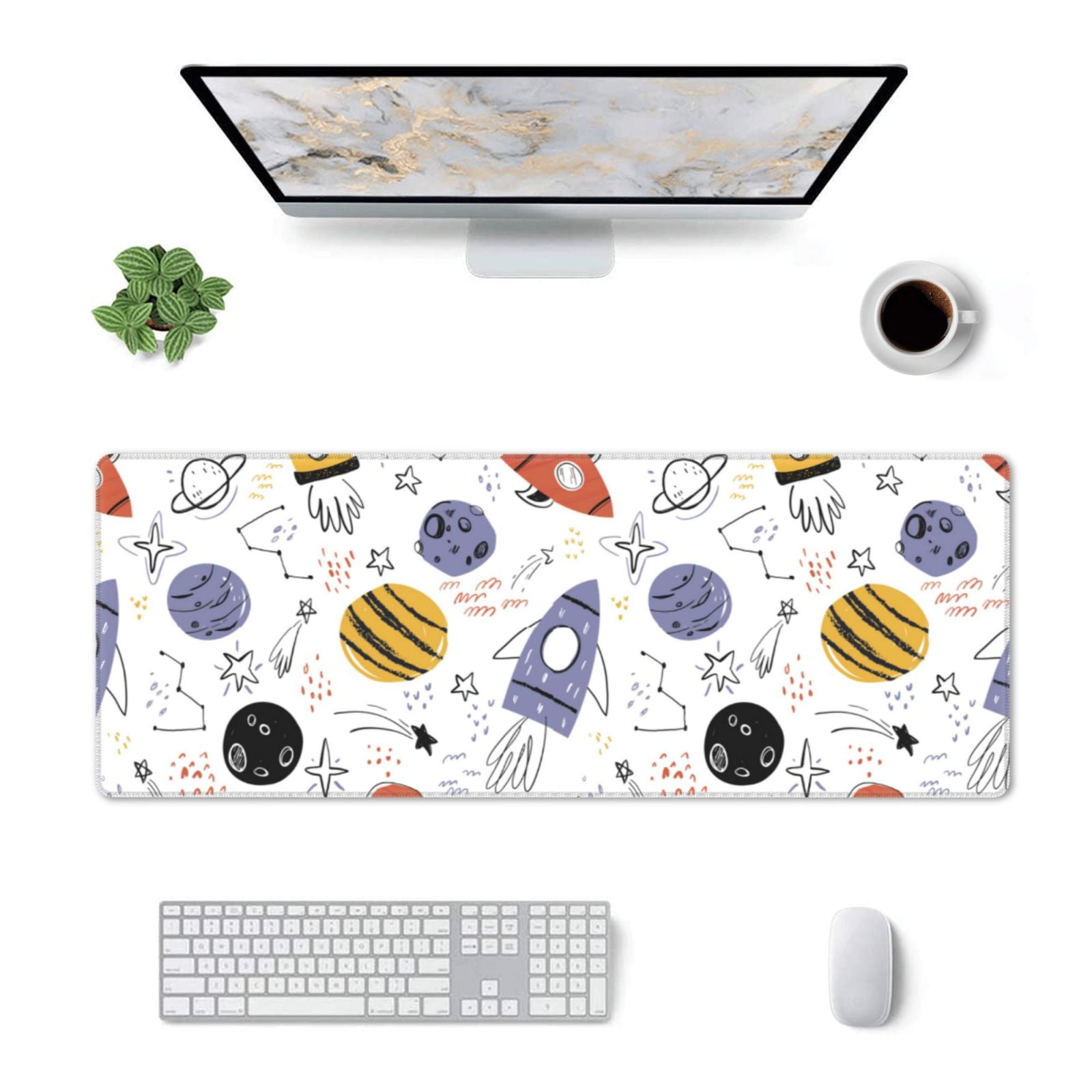 Qekee Rocket Planets Print Mouse Pad,Desk Pad Protector,Office Desk Mat ...