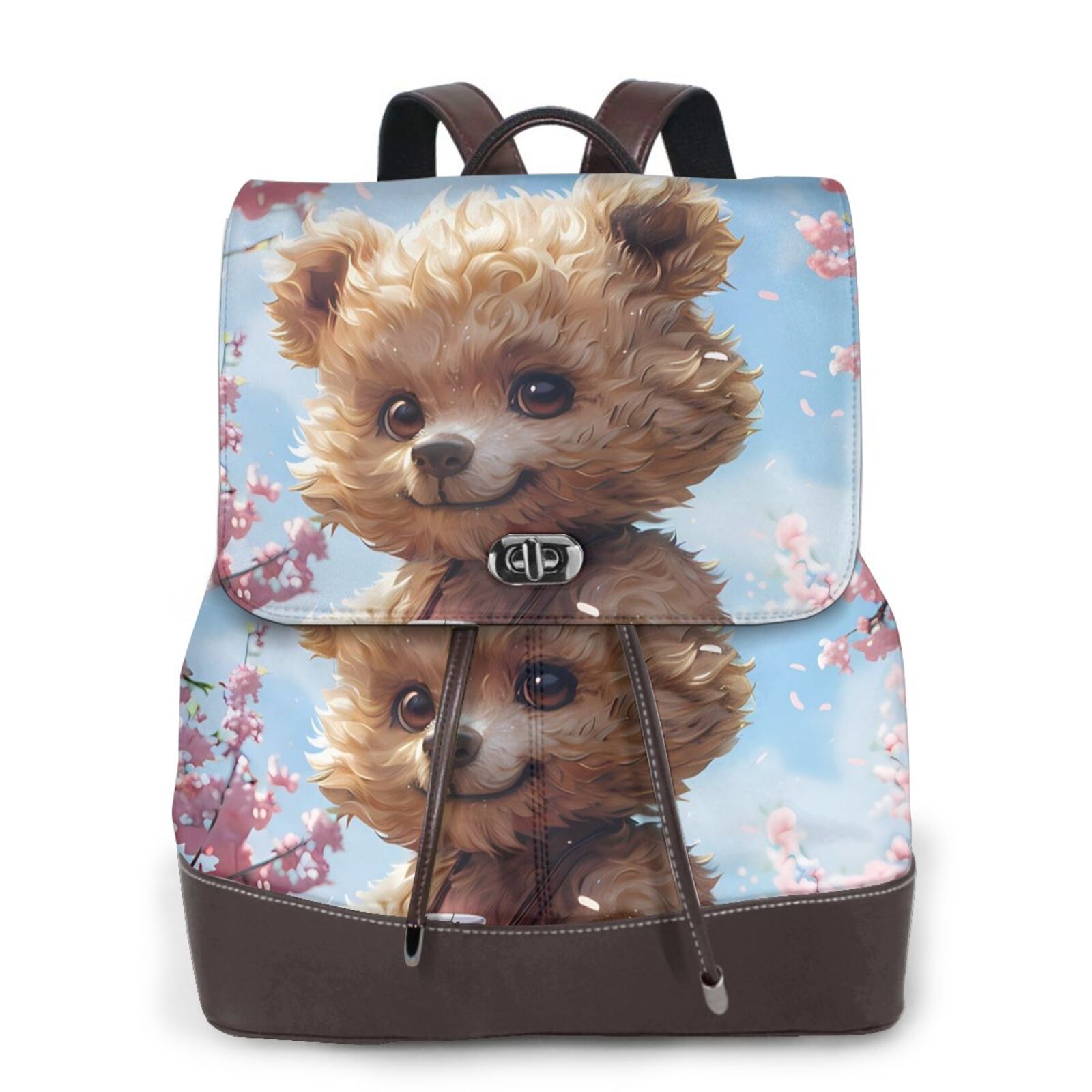 Qekee Romantic Floral Bear Print Leather Backpack Purse for Women ...
