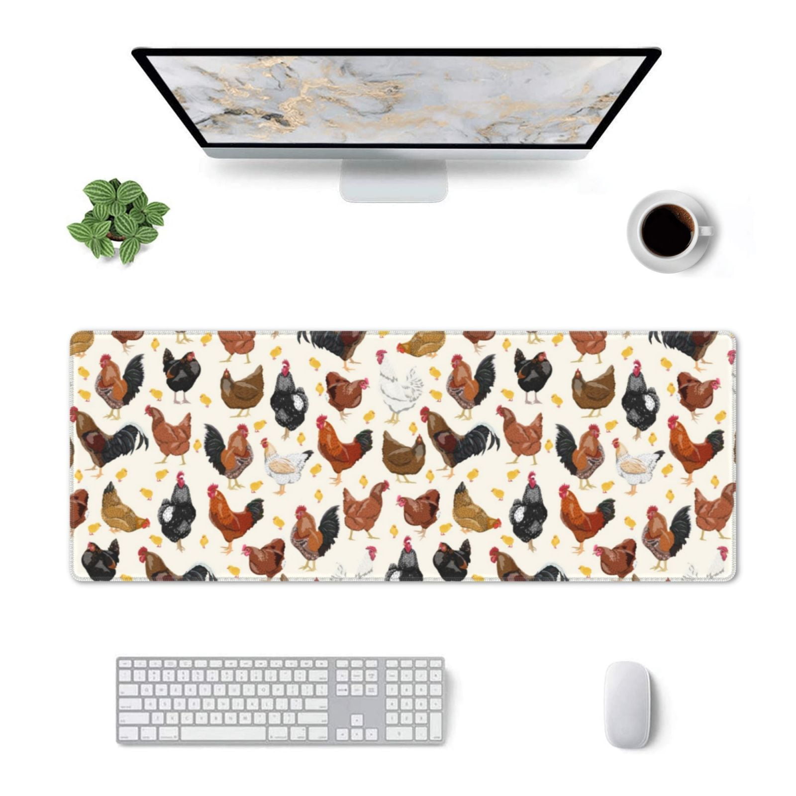 Qekee Roosters and Chickens Print Mouse Pad,Desk Pad Protector,Office ...