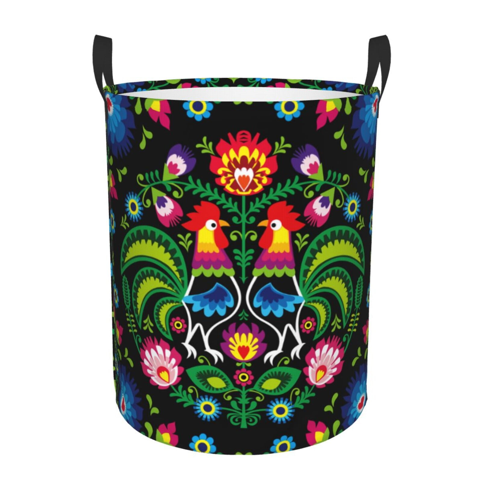 Qekee Roosters and Flowers print Laundry Hamper Basket, Hamper Basket ...