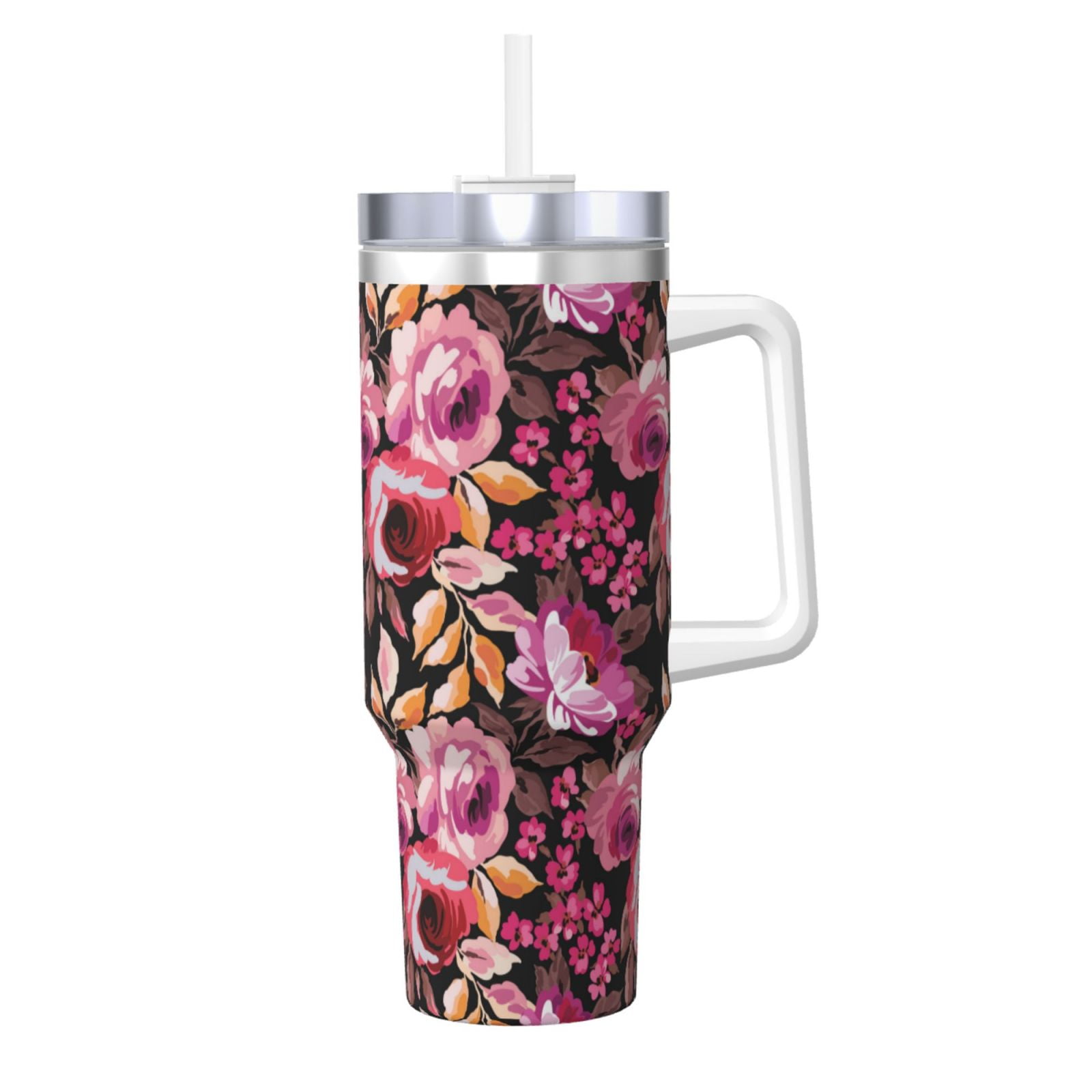 Qekee Rose Flowers Print 40 OZ Large Capacity Ice Bully Cup With Handle ...