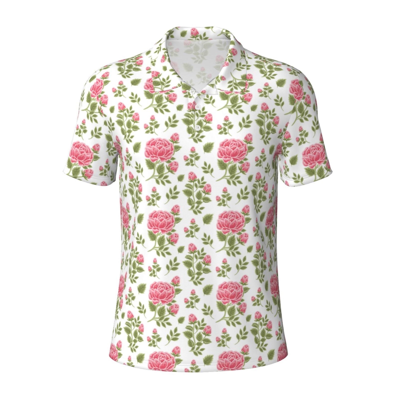 Qekee Rose Flowers for Mens Polo Shirts Casual Short Sleeve Button Down ...