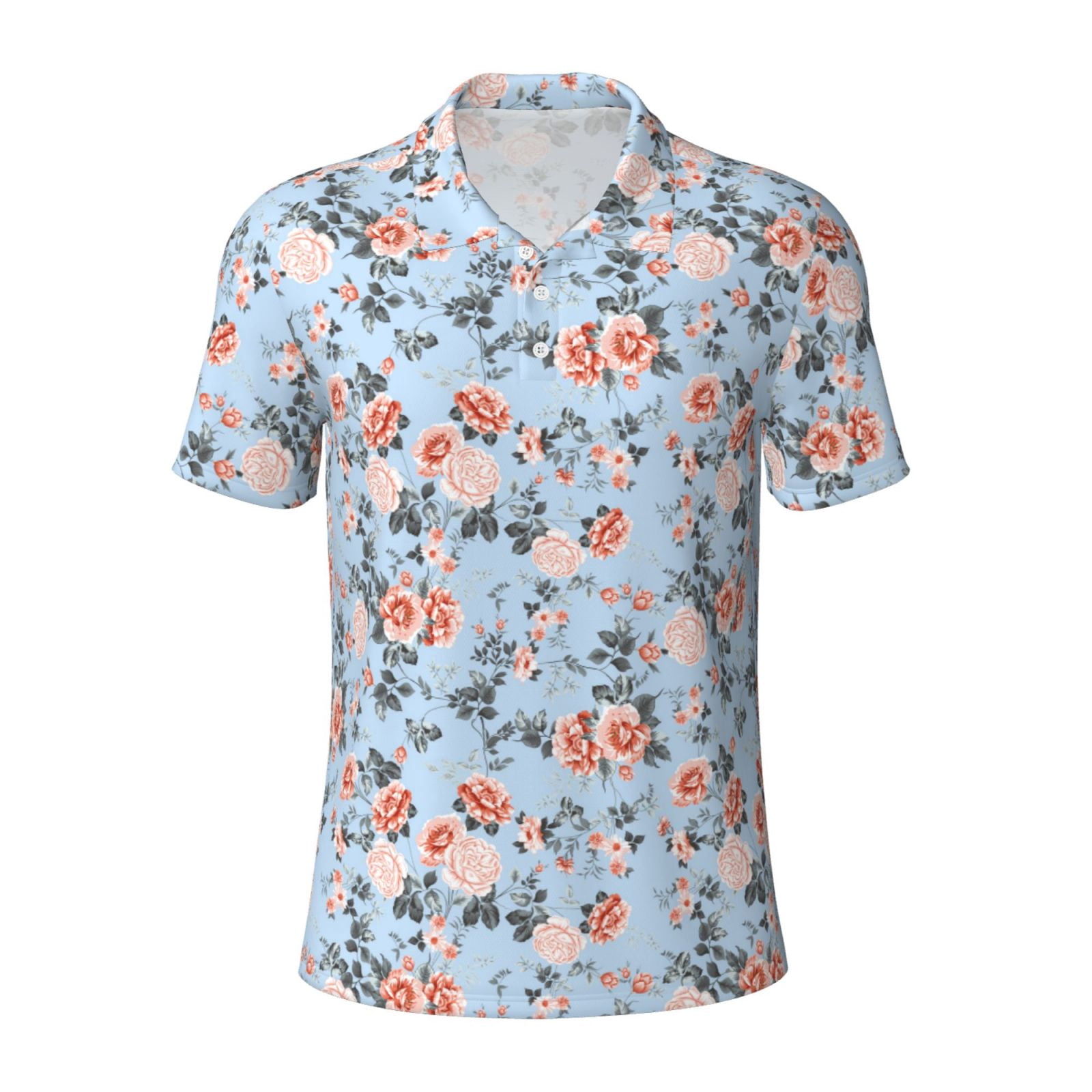 Qekee Rose Flowers for Mens Polo Shirts Casual Short Sleeve Button Down ...