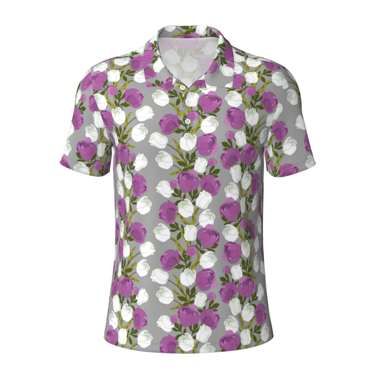 Qekee Rose Flowers for Mens Polo Shirts Casual Short Sleeve Button Down ...