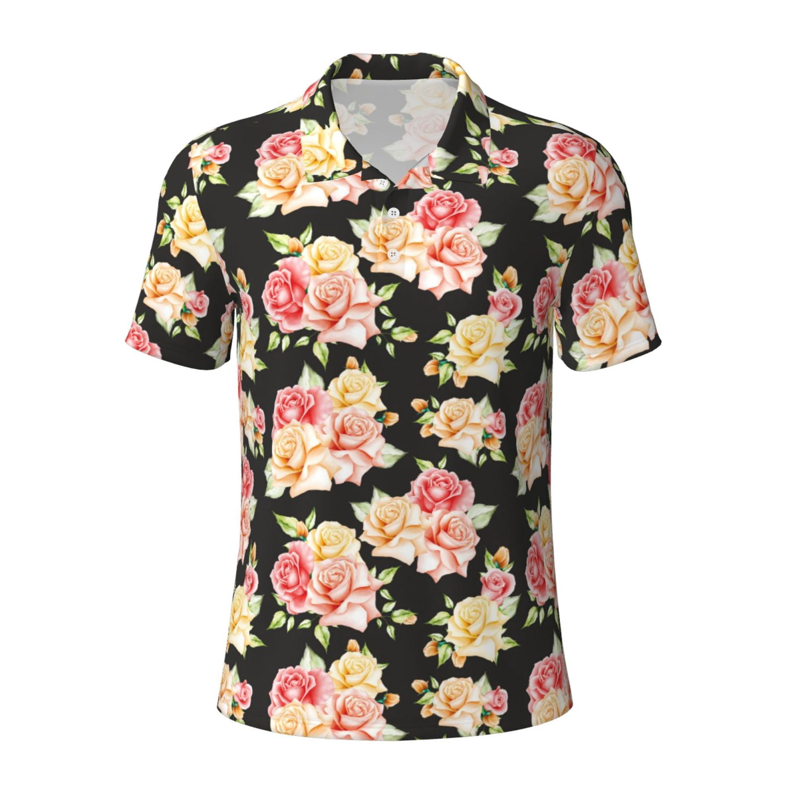 Qekee Rose Flowers for Mens Polo Shirts Casual Short Sleeve Button Down ...