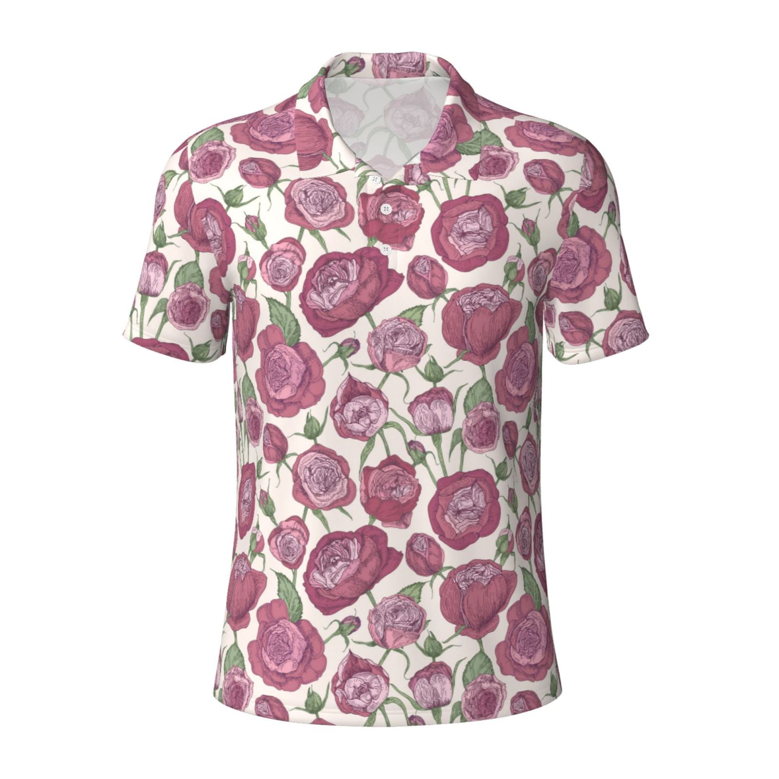 Qekee Rose Flowers for Mens Polo Shirts Casual Short Sleeve Button Down ...