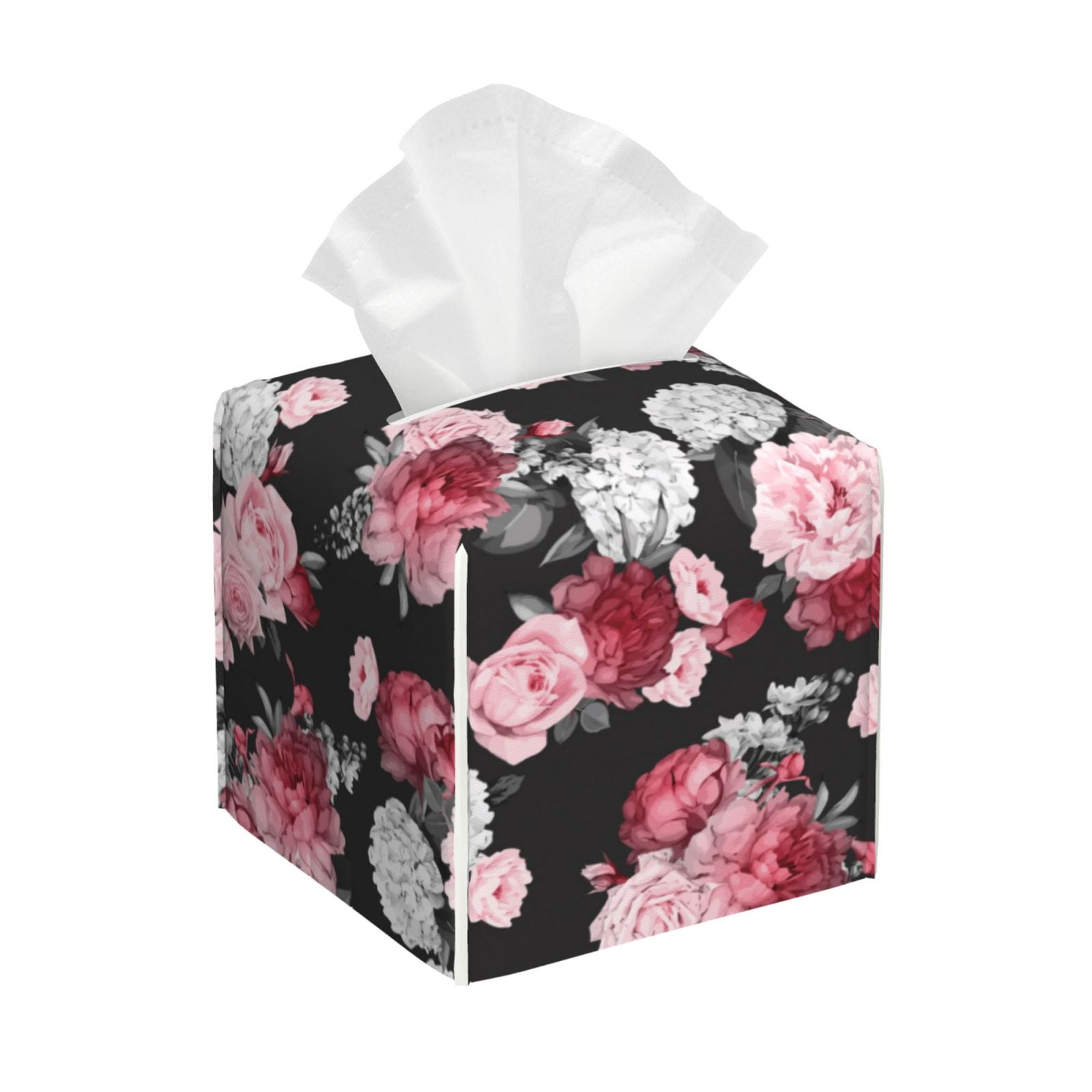 Qekee Rose Flowers for Tissue Box Cover Holder, Square with Bottom Belt ...