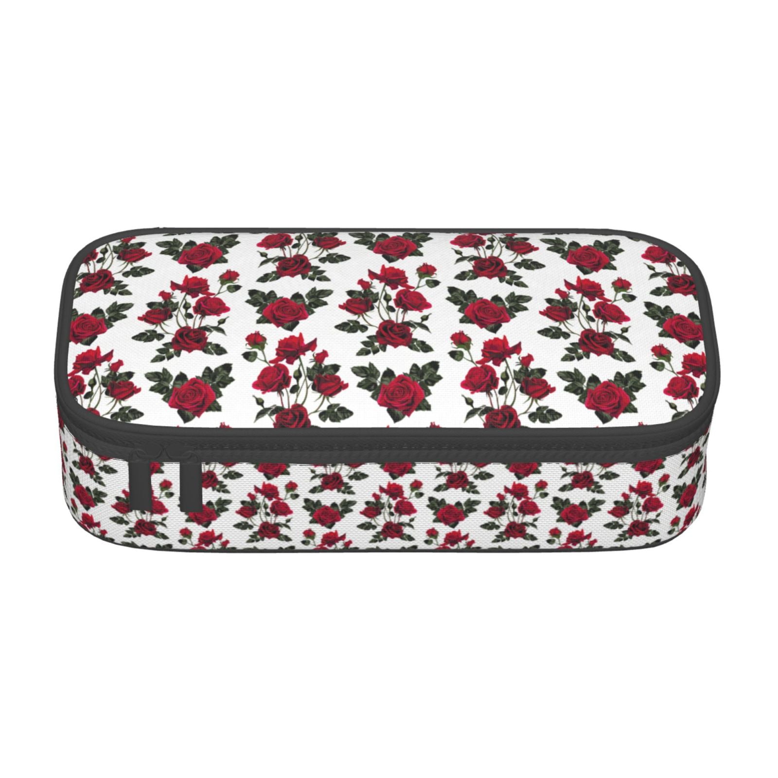 Qekee Rose Flowers print Large Pencil Case, Aesthetic Pen Pouch with ...