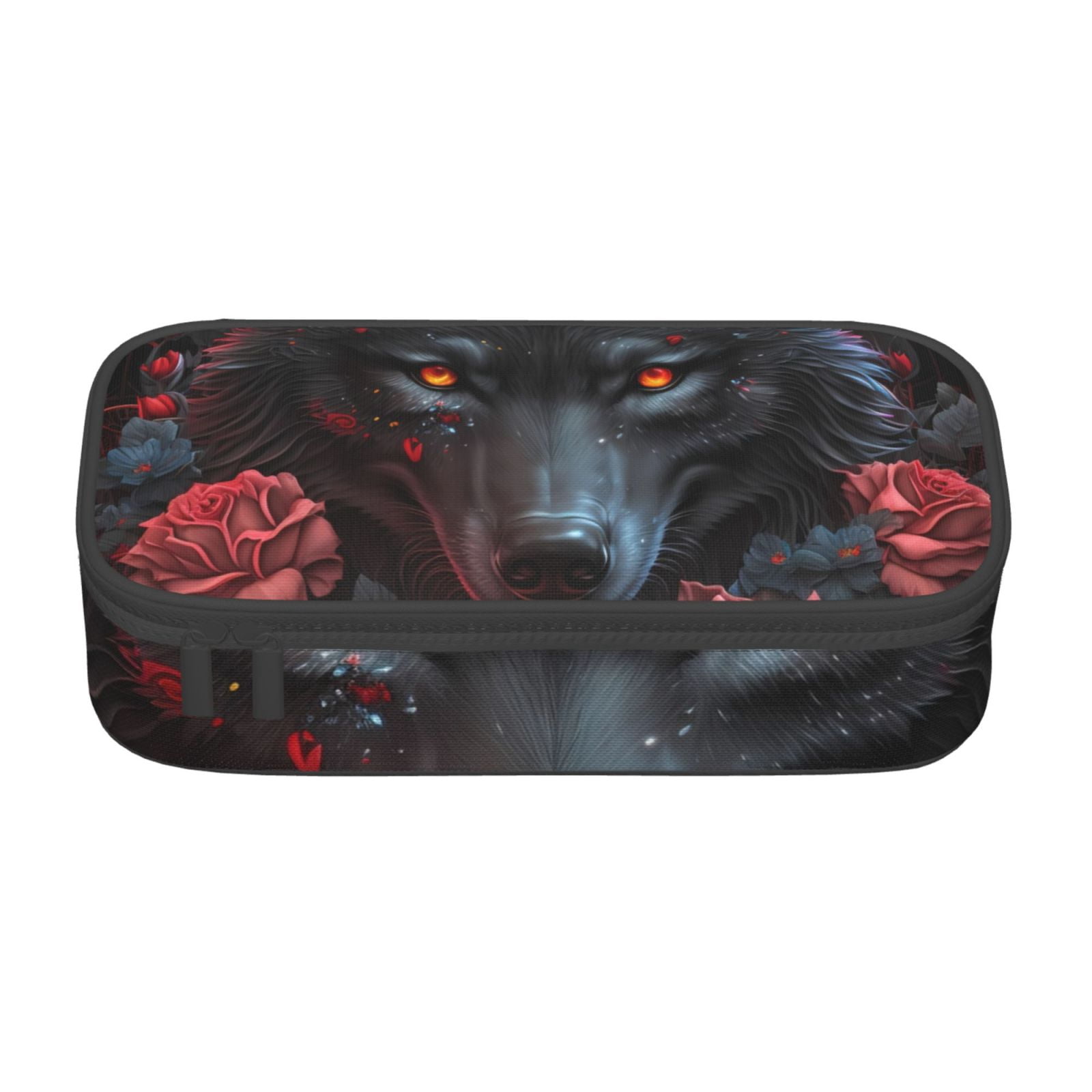 Qekee Rose Full Moon Black Wolf print Large Pencil Case, Aesthetic Pen ...