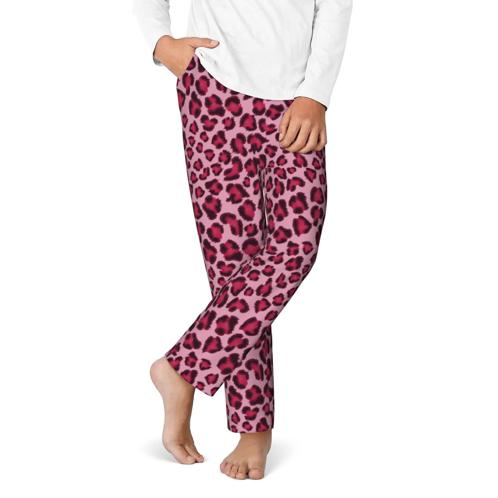Qekee Rose Leopard Print Print Kids Pajama Pants, Teenagers' Bottom ...