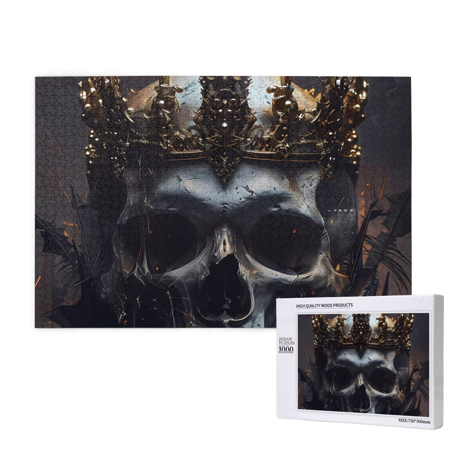 Qekee Royal Skull With Golden Crown Print 1000-Piece Jigsaw Puzzles ...