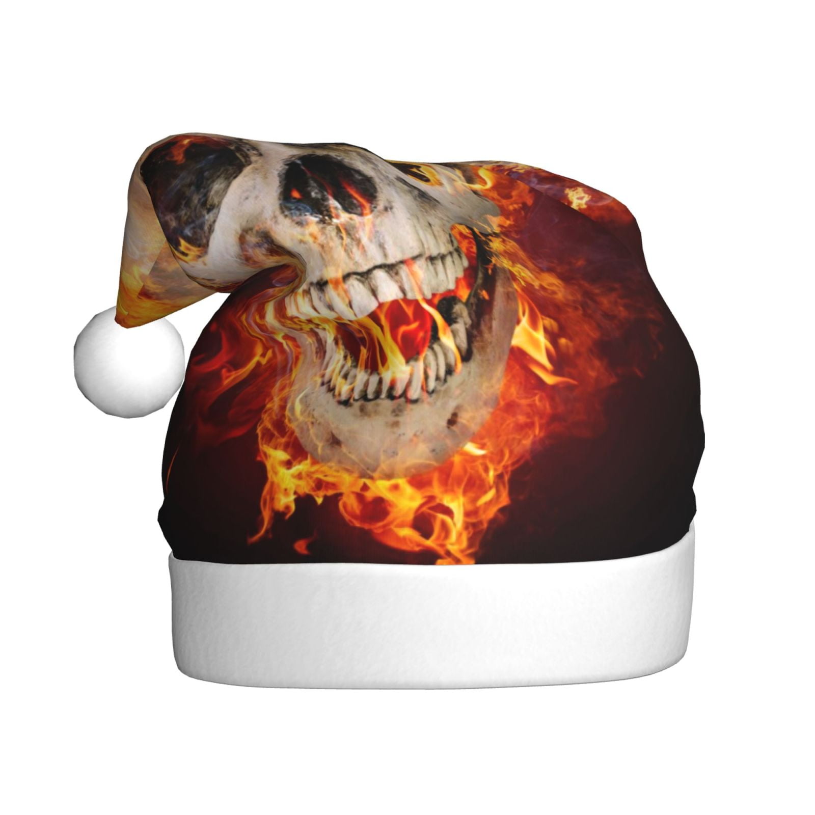 Qekee Satanic Skull for Fluffy Red Santa Hats Set Plush Brim and Liner ...