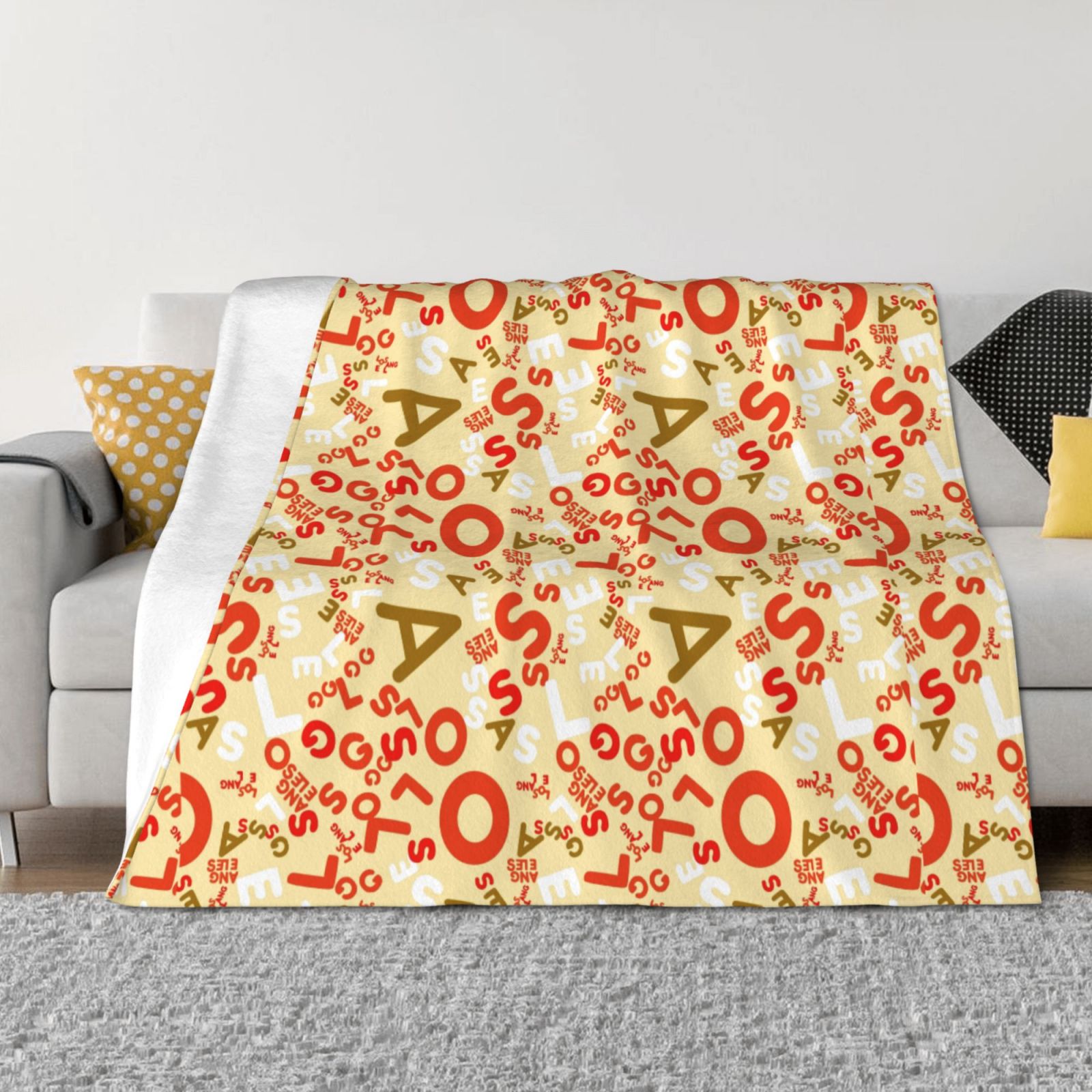 Qekee Scandinavian Alphabet2 print Throw Blanket, Cotton Flannel Home ...