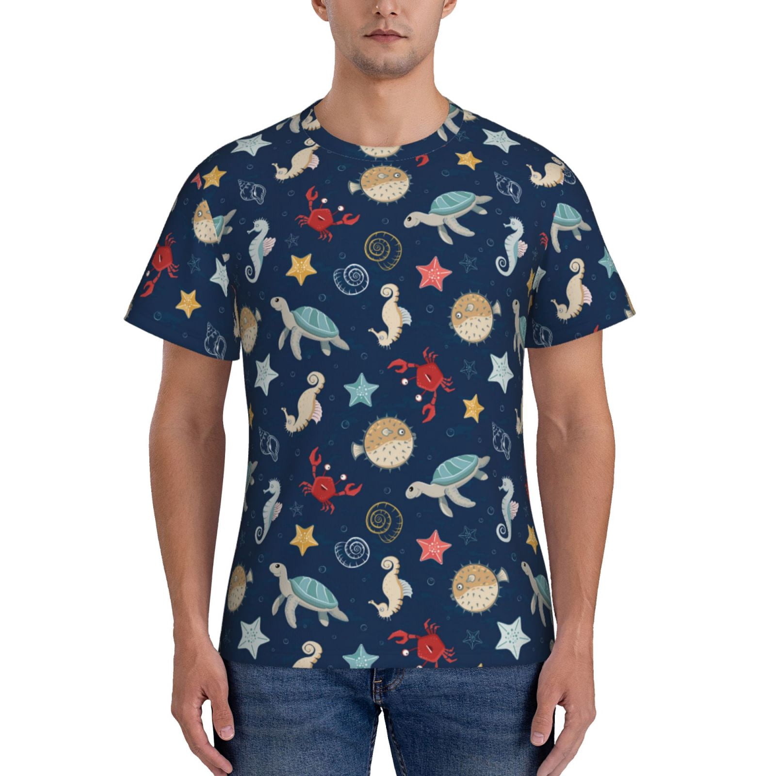 Qekee Sea Creatures Classic Fit T-Shirt Men's Shirt Men's Tight Short ...