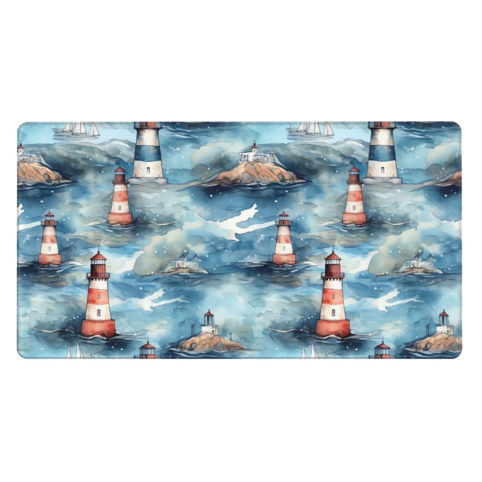 Qekee Sea Marine And Lighthouse Print Desk Pad Protector,Mouse Pad ...